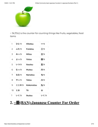 8 most commonly used japanese counters in japanese numbers (part 1) | PDF