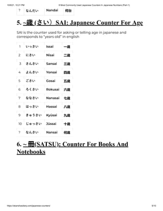 8 most commonly used japanese counters in japanese numbers (part 1) | PDF