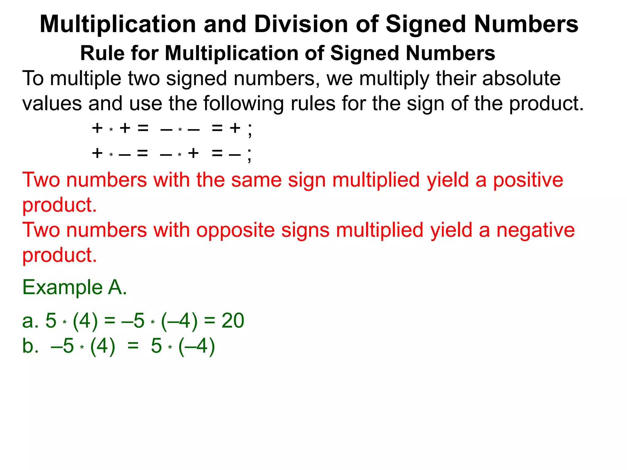 8 multiplication division of signed numbers, order of operations | PPT