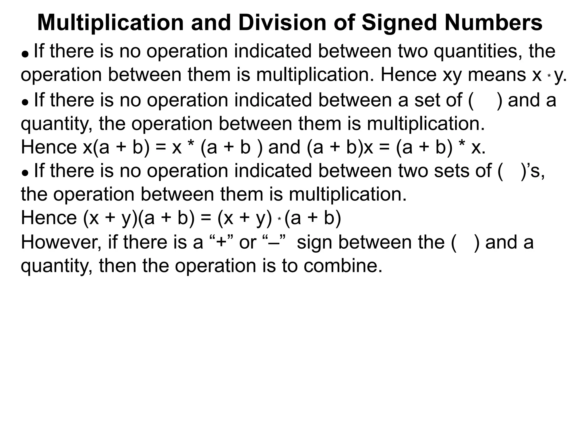 8 multiplication division of signed numbers, order of operations | PPT