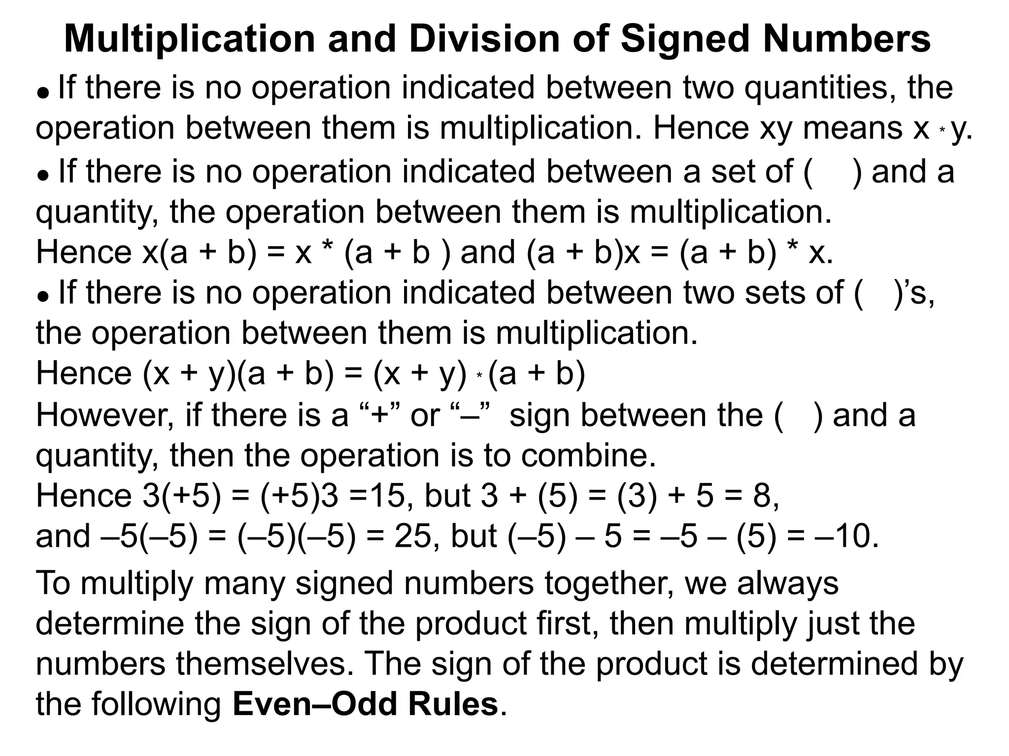 8 multiplication division of signed numbers, order of operations | PPT