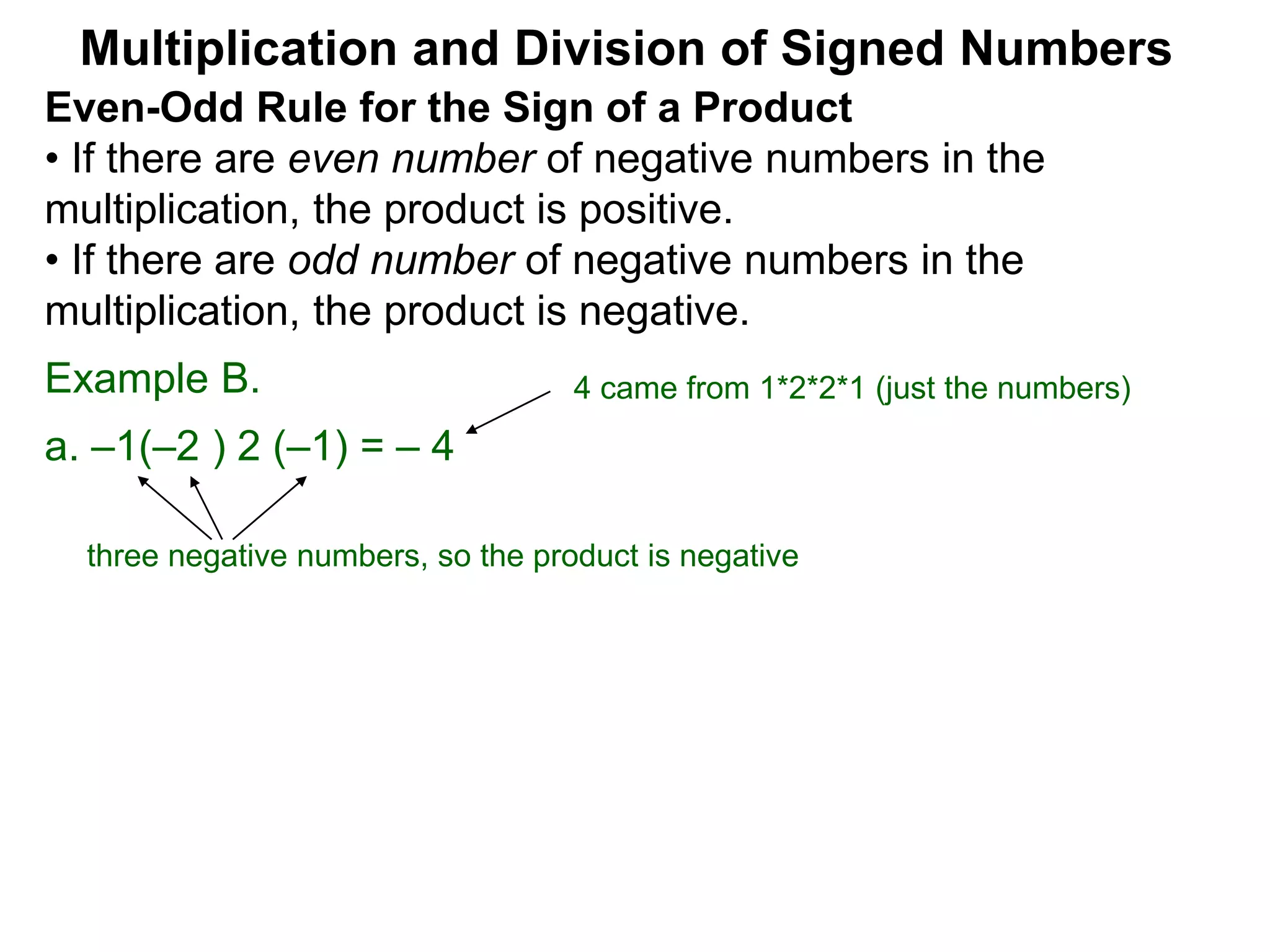 8 multiplication division of signed numbers, order of operations | PPT
