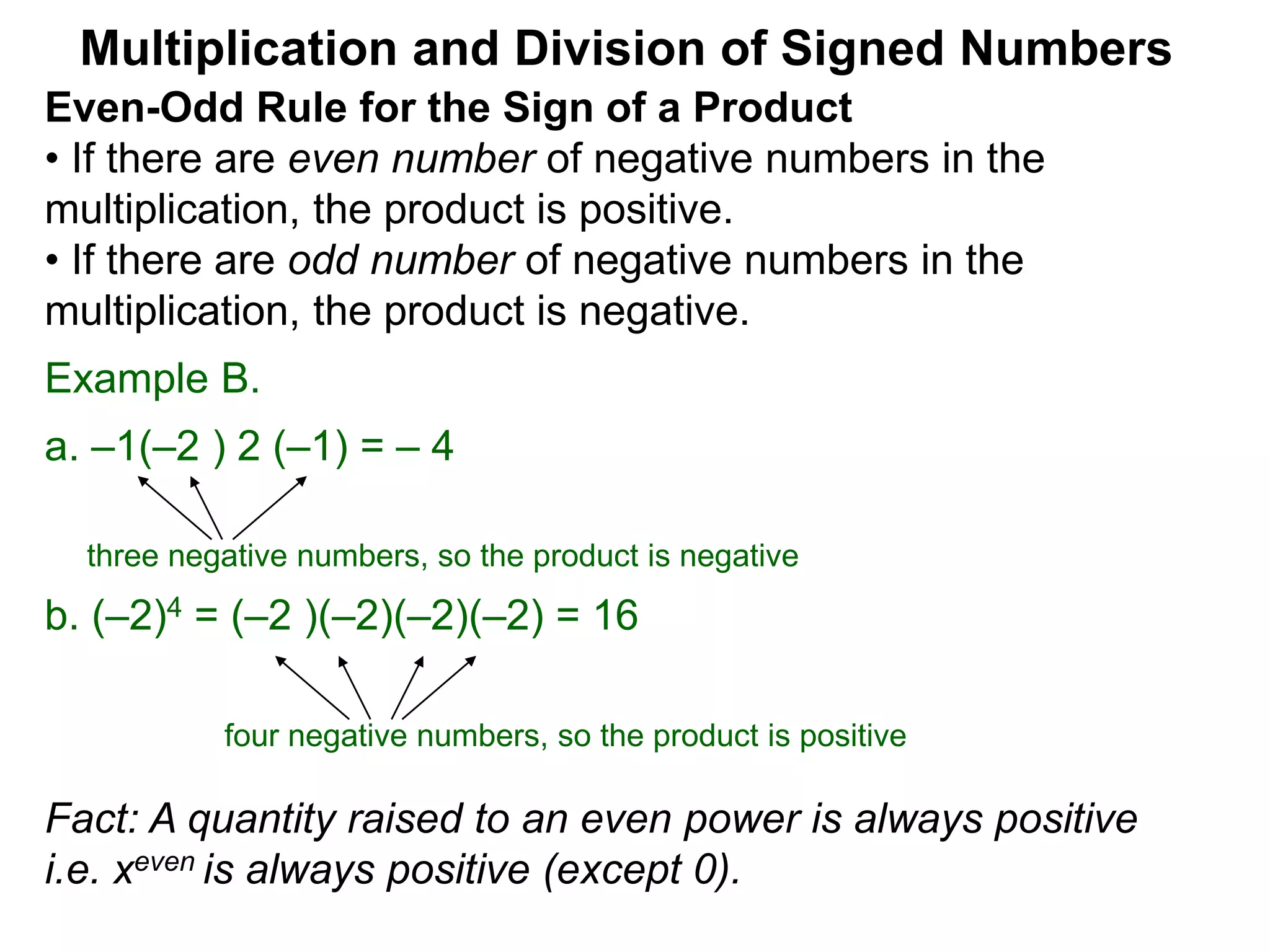 8 multiplication division of signed numbers, order of operations | PPT