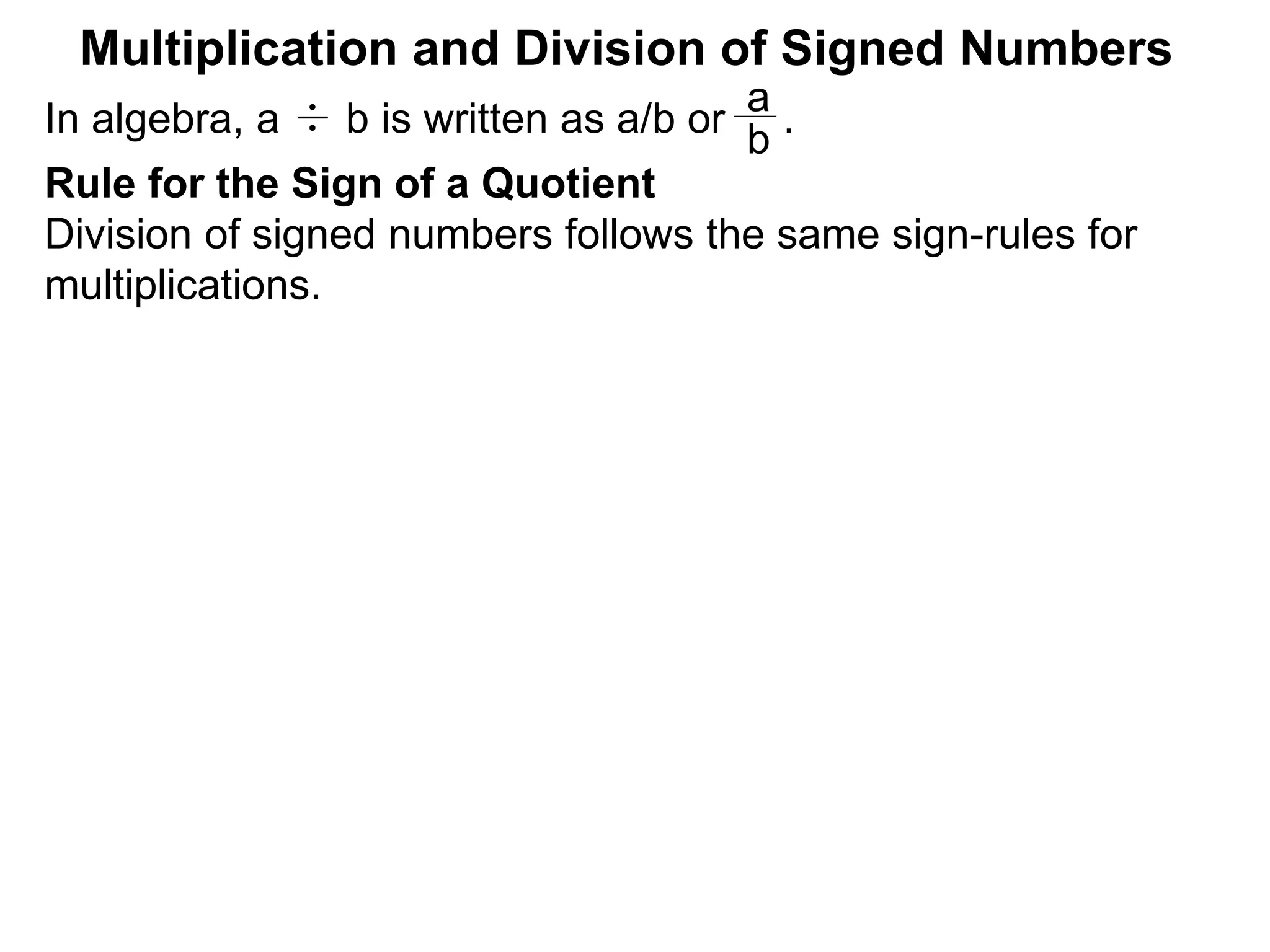 8 multiplication division of signed numbers, order of operations | PPT