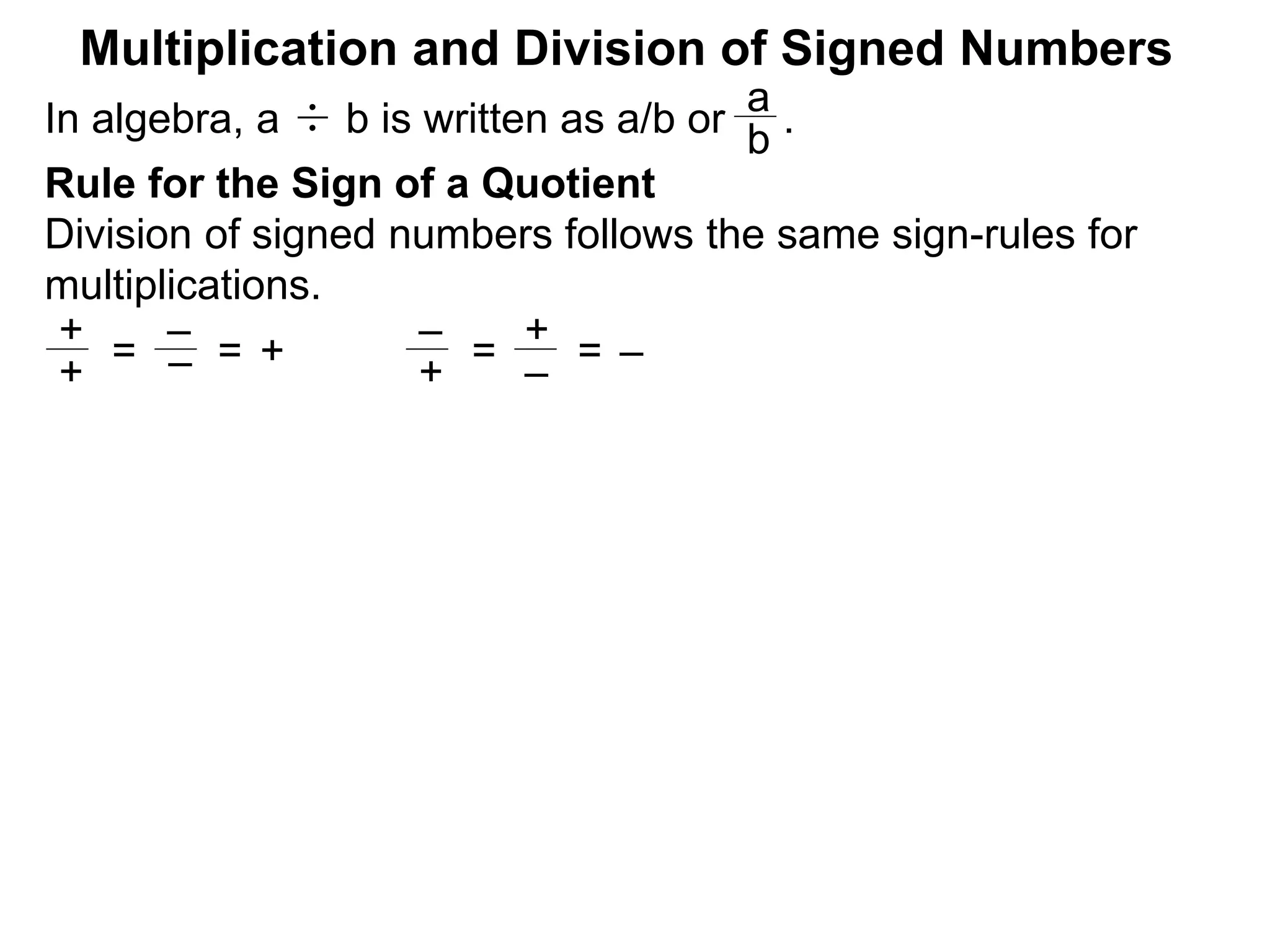 8 multiplication division of signed numbers, order of operations | PPT
