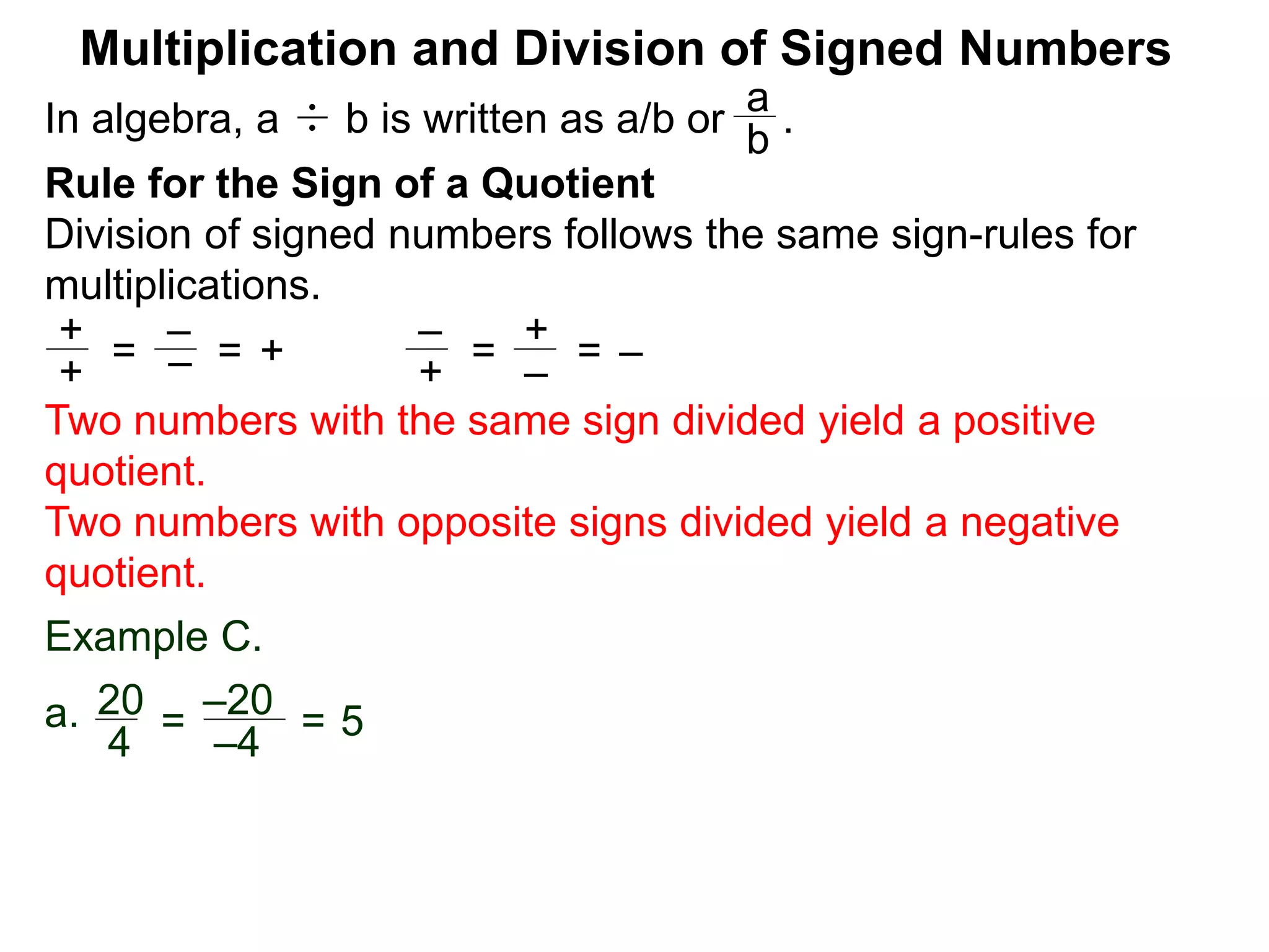 8 multiplication division of signed numbers, order of operations | PPT