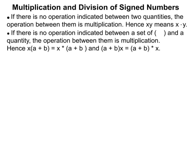 8 multiplication division of signed numbers, order of operations | PPT