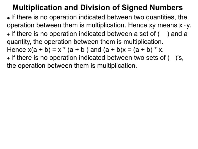8 multiplication division of signed numbers, order of operations | PPT