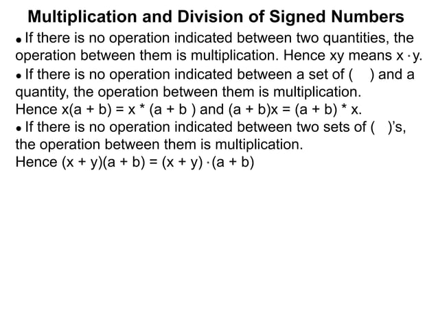 8 multiplication division of signed numbers, order of operations | PPT