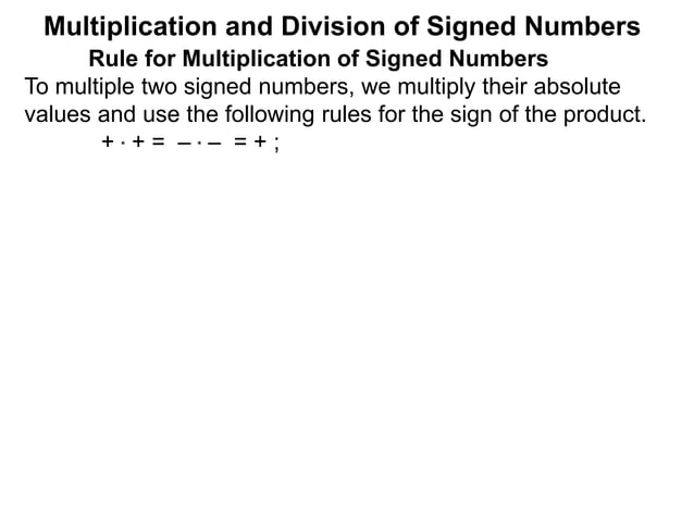 8 multiplication division of signed numbers, order of operations | PPT