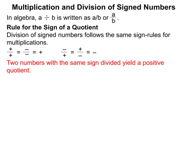 8 multiplication division of signed numbers, order of operations | PPT