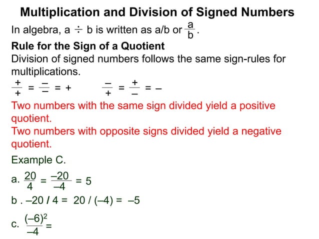 8 multiplication division of signed numbers, order of operations | PPT