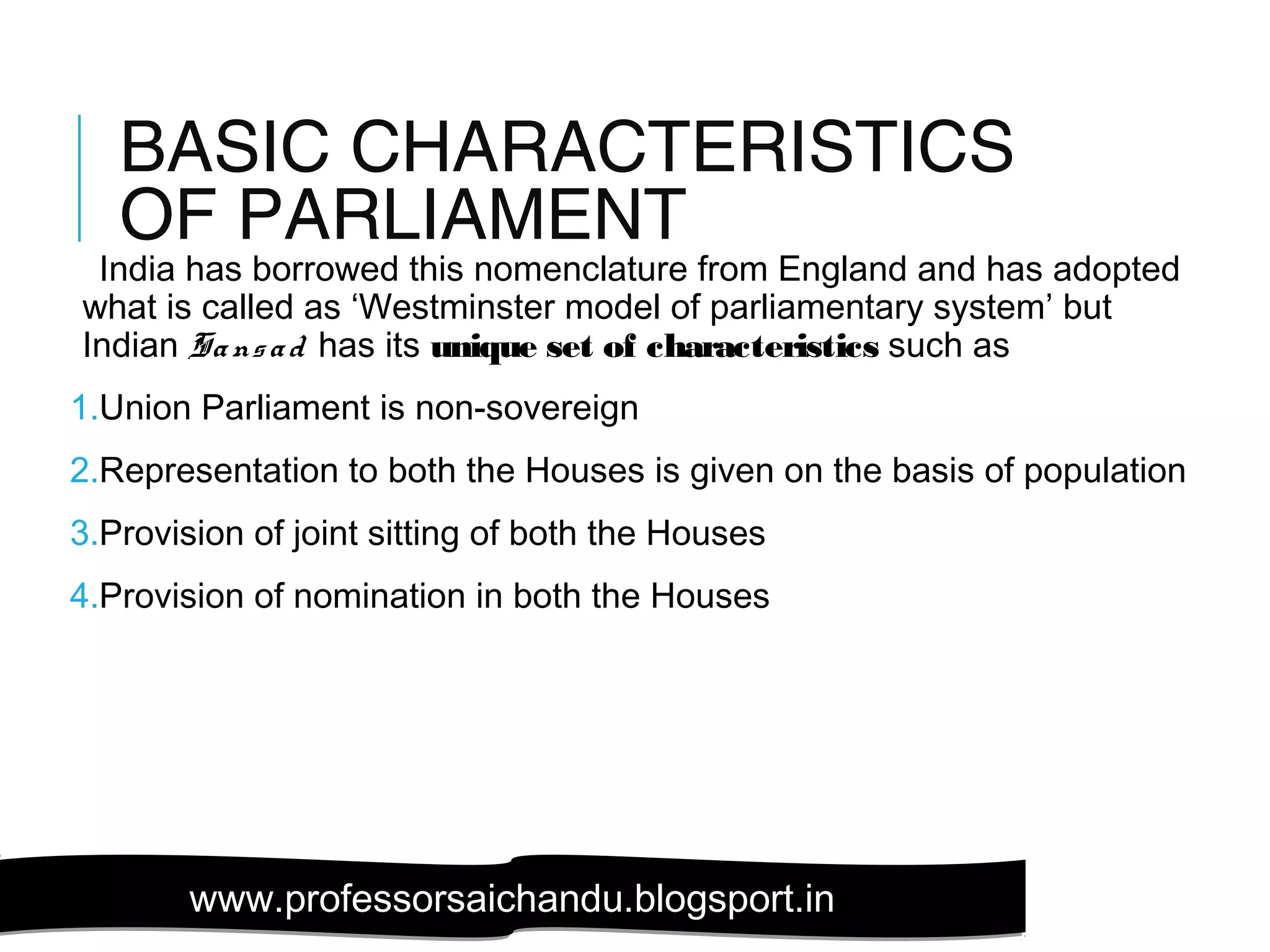 parliament composition, powers and role Indian Constitution | PPT