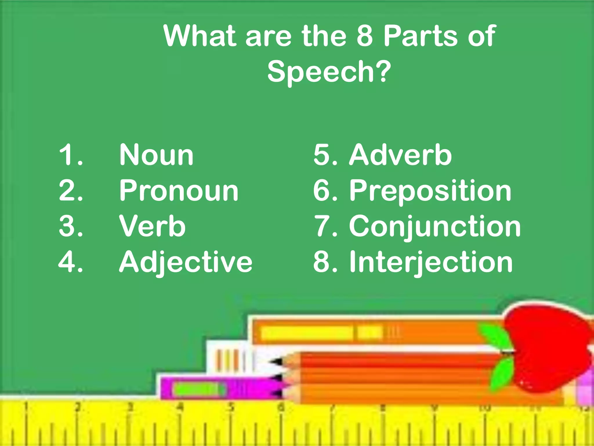 8 parts of speech ppt | PDF