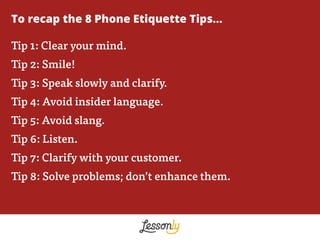 8 Phone Etiquette Tips for Salespersons by Lessonly | PDF