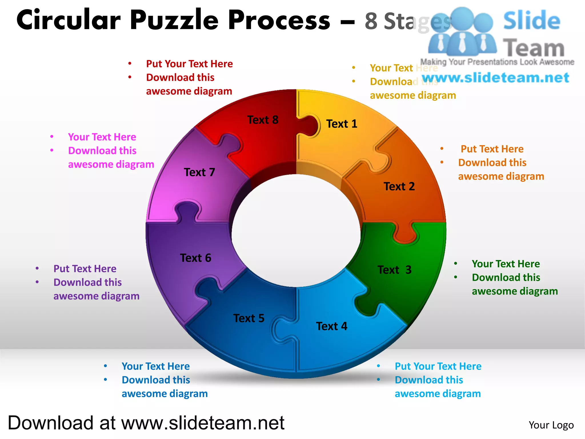 8 pieces pie chart circular puzzle with hole in center process ...
