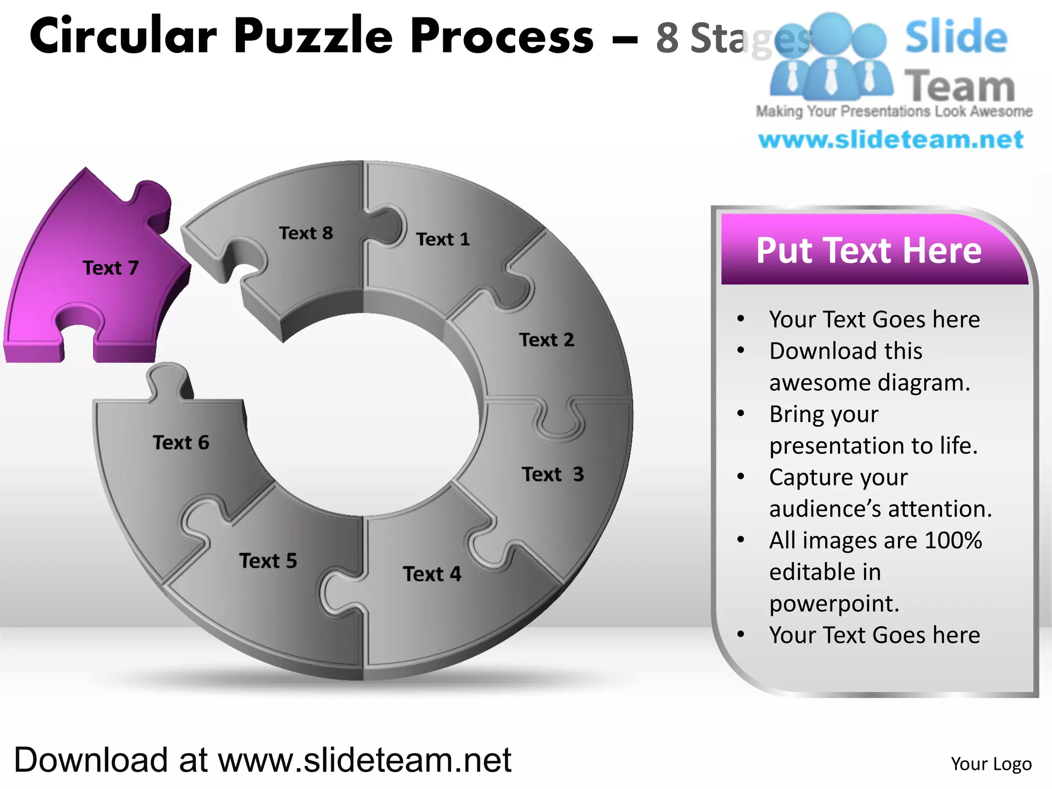 8 pieces pie chart circular puzzle with hole in center process ...