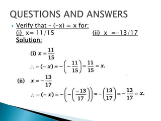 Questions on rational number | PPT
