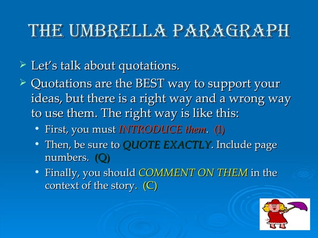 8P Umbrella Paragraph | PPT | Fiction | Books and Literature
