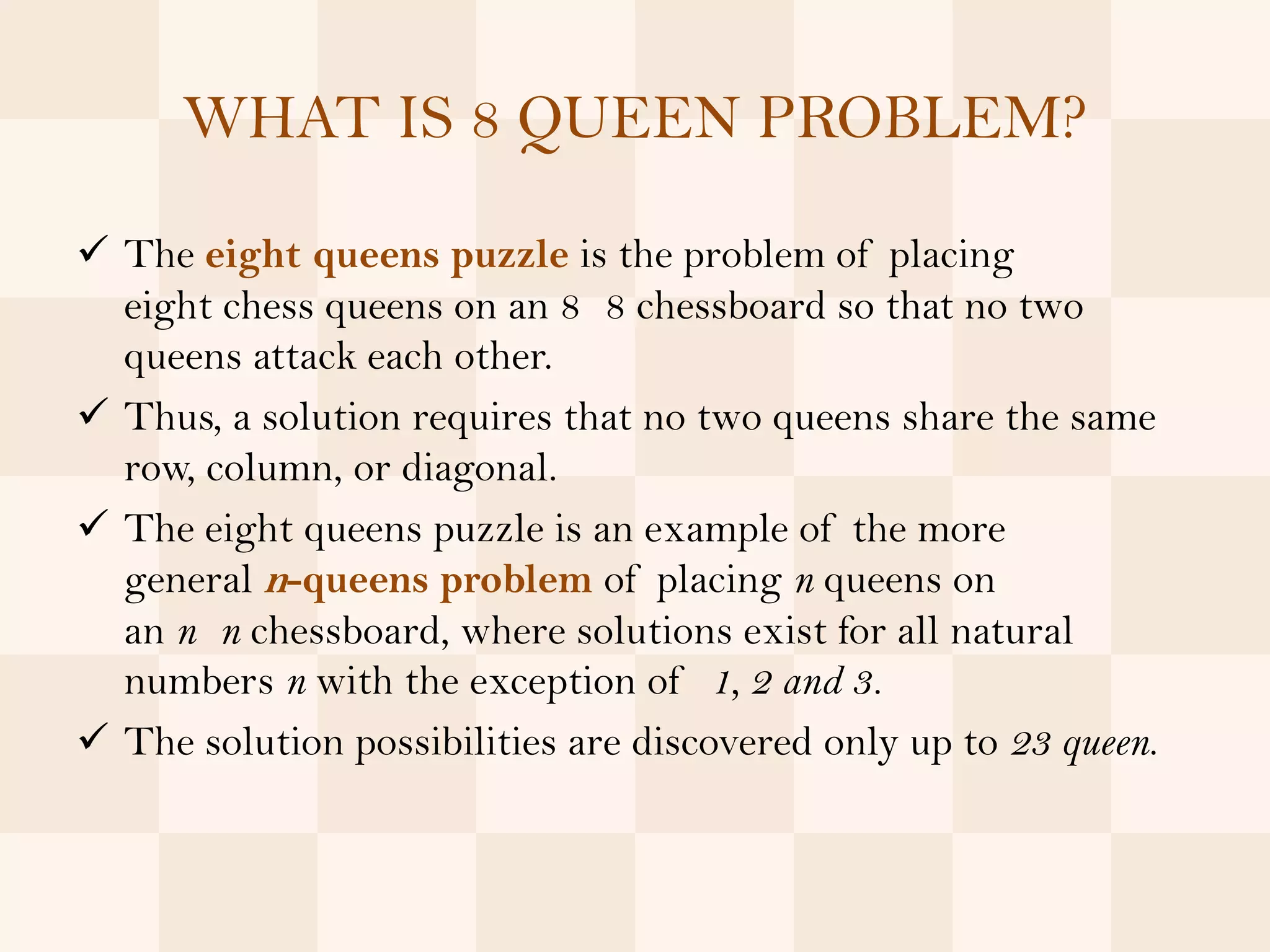 8 queens problem using back tracking | PPTX