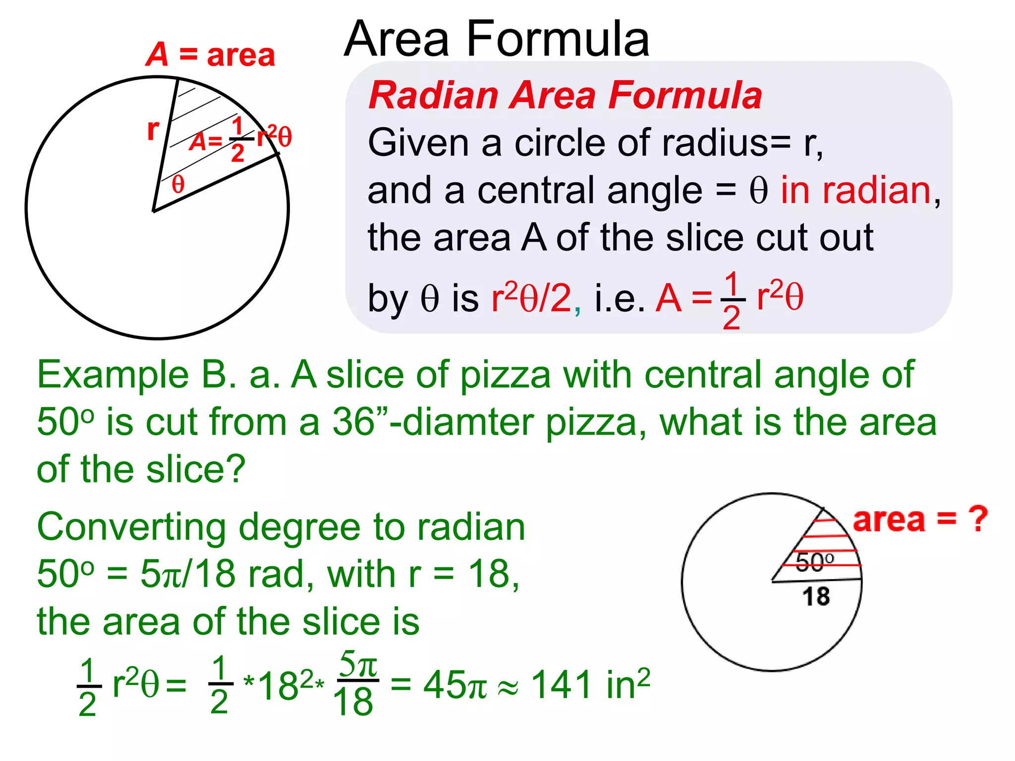 8 radian arc length and area formulas | PPTX