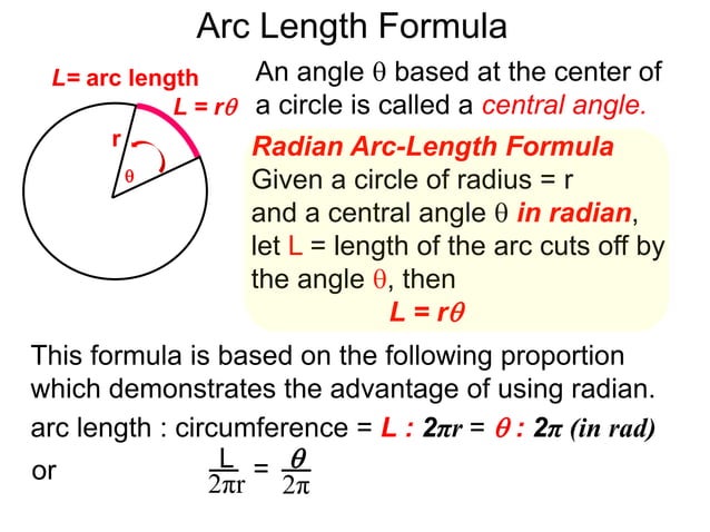 8 radian arc length and area formulas | PPTX | Geography | Science