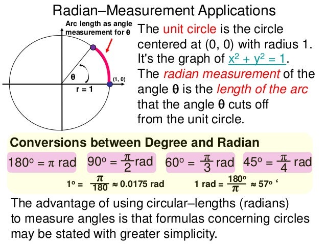 8 radian arc length and area formulas