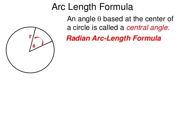 8 radian arc length and area formulas