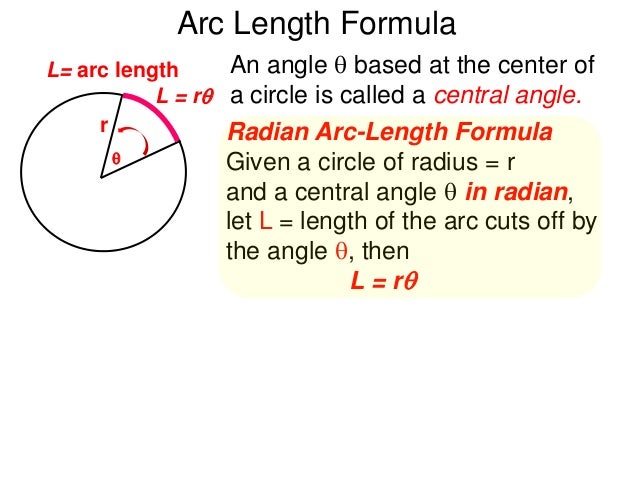 8 radian arc length and area formulas