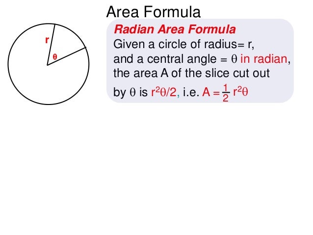 8 radian arc length and area formulas