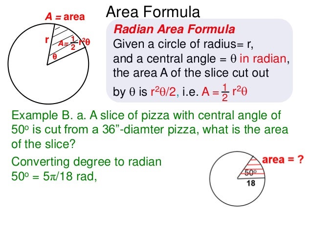 8 radian arc length and area formulas