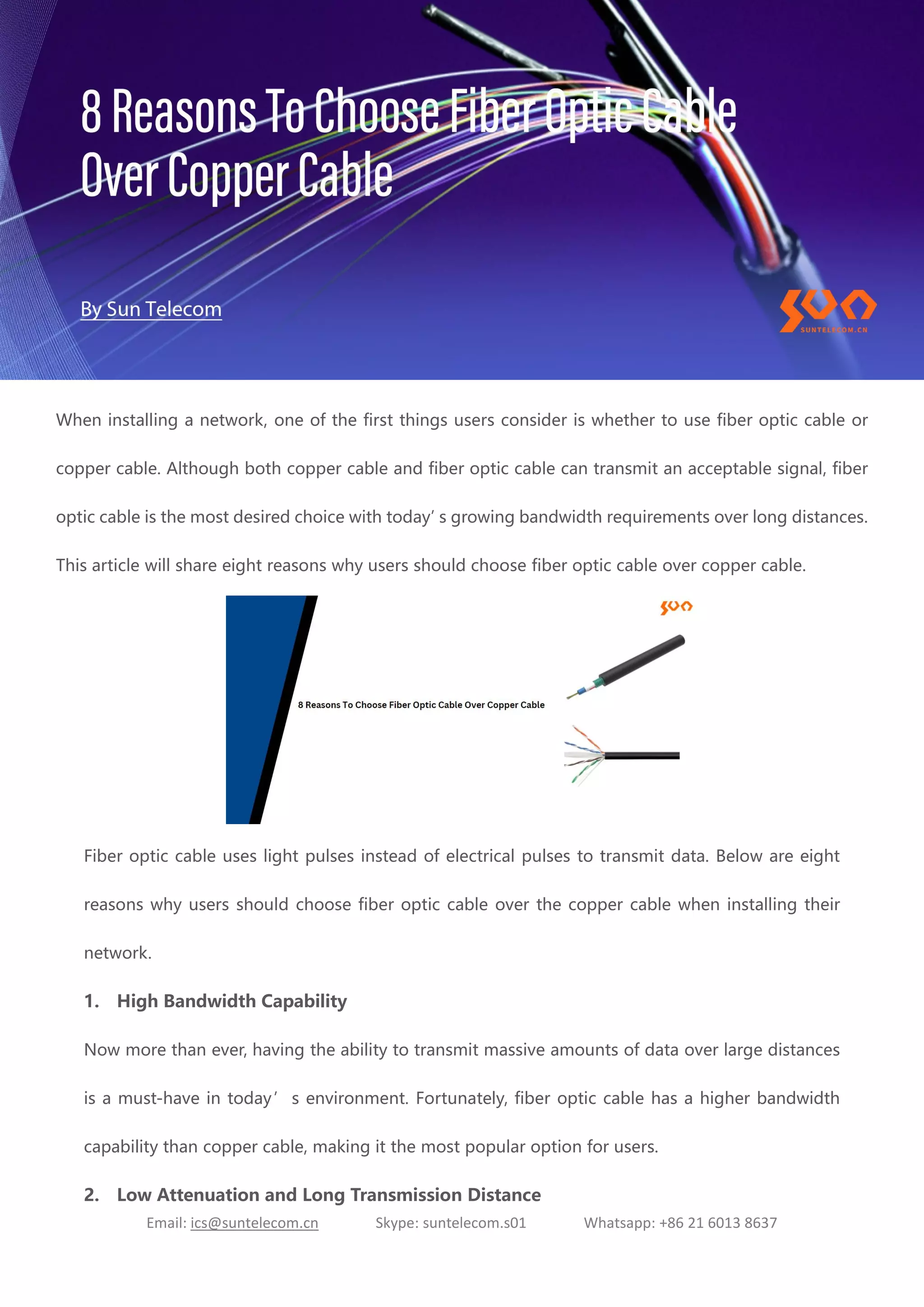 8 Reasons To Choose Fiber Optic Cable Over Copper Cable | PDF ...