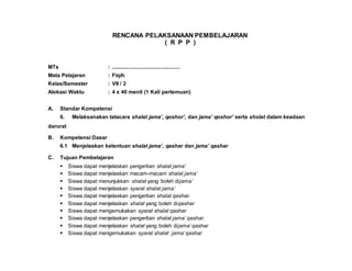 8) rpp fiqh kelas vii shalat jama, qosar | DOCX
