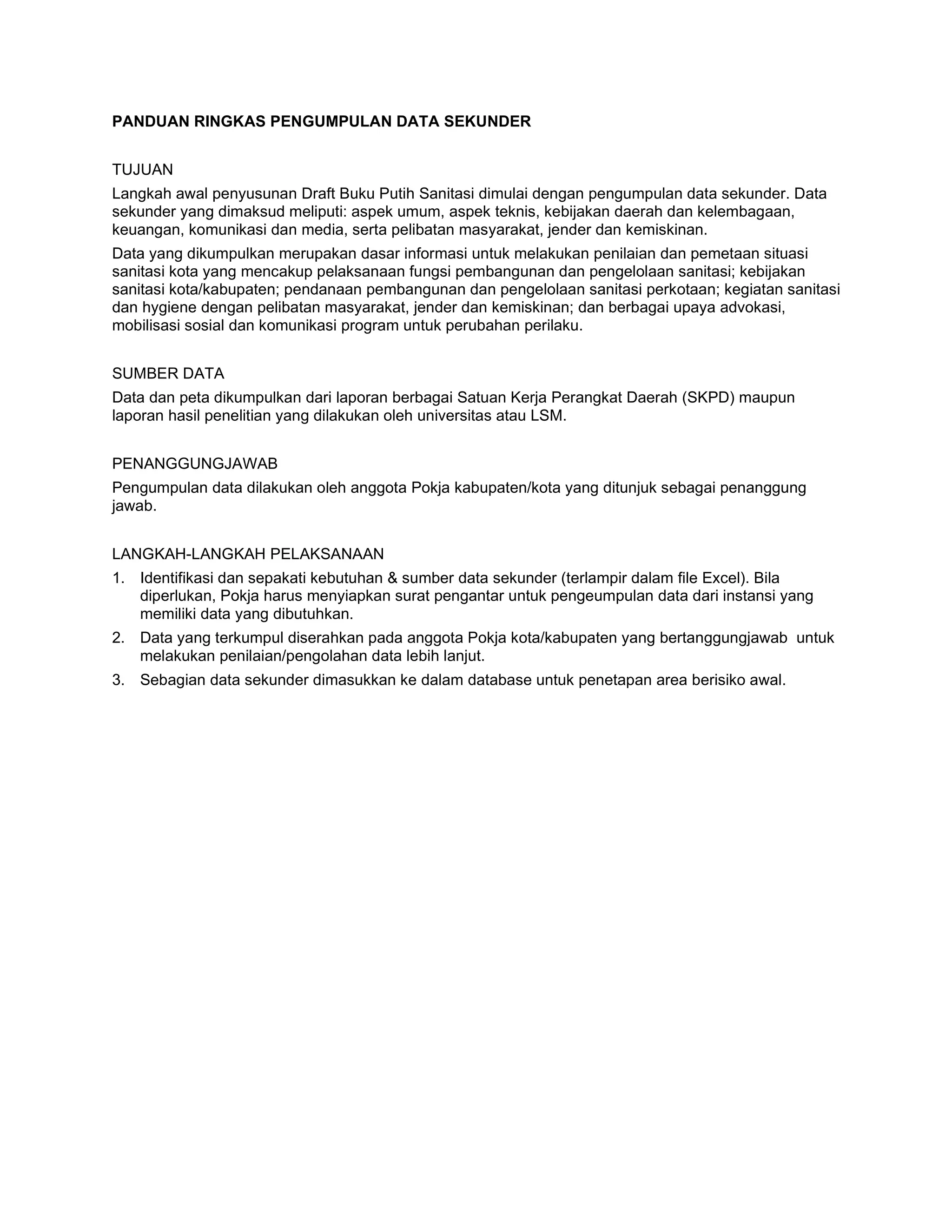 8 Pedoman Pengumpulan Data Sekunder | PDF