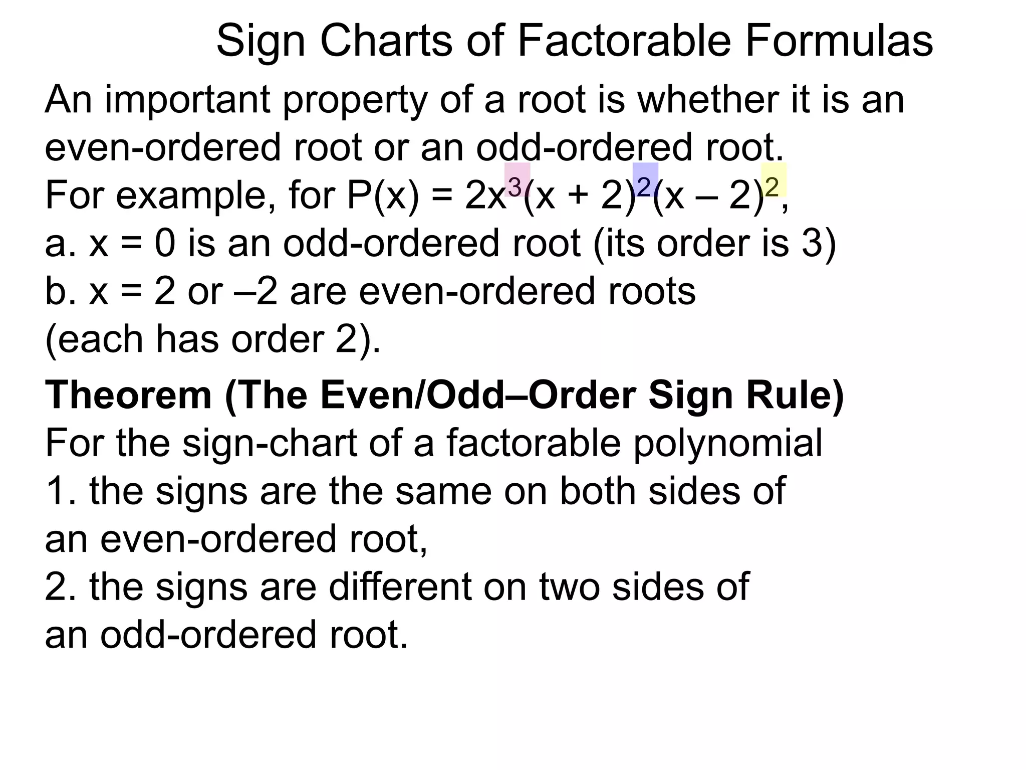 8 sign charts of factorable formulas y | PPT