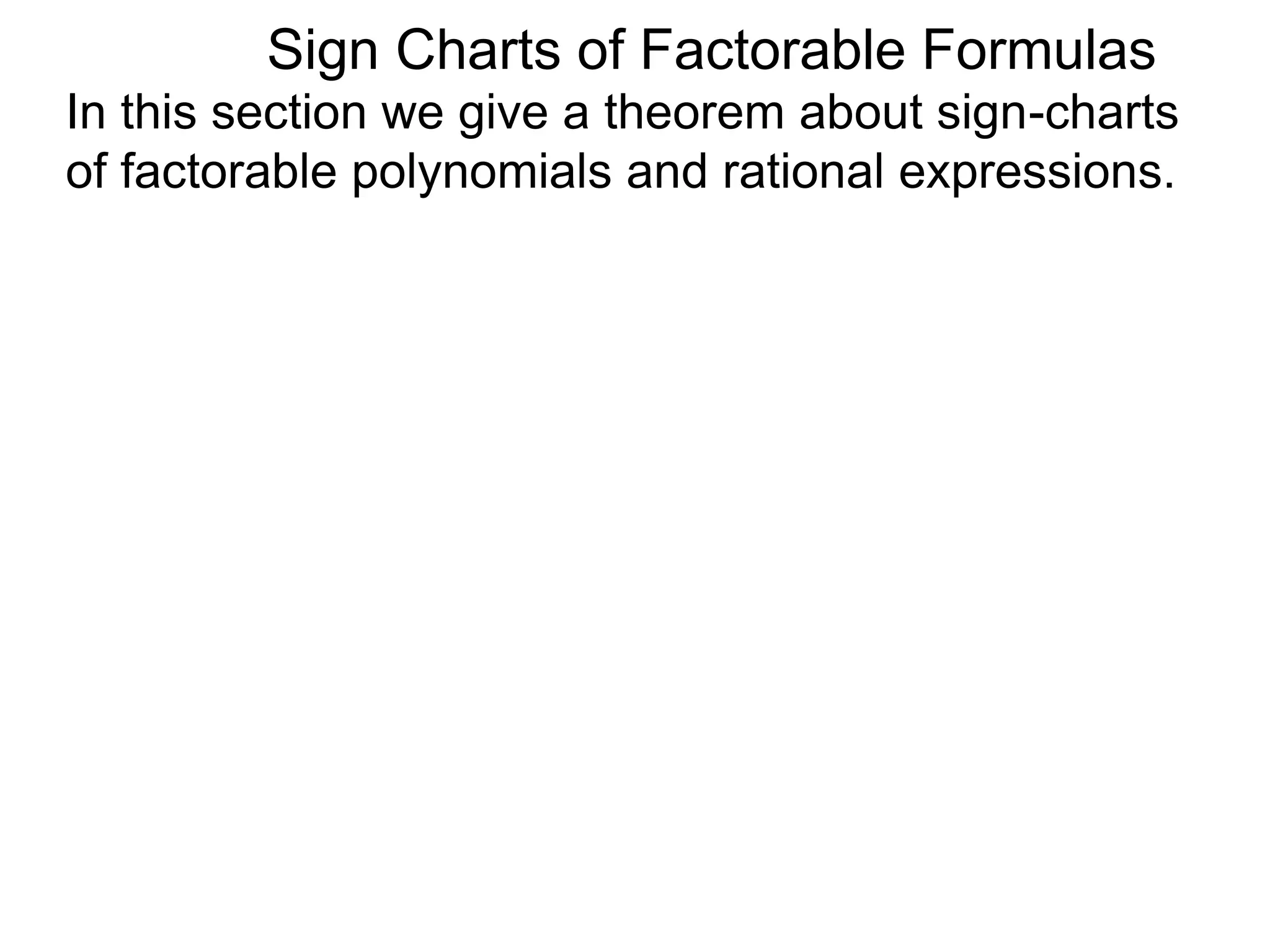 8 sign charts of factorable formulas y | PPT