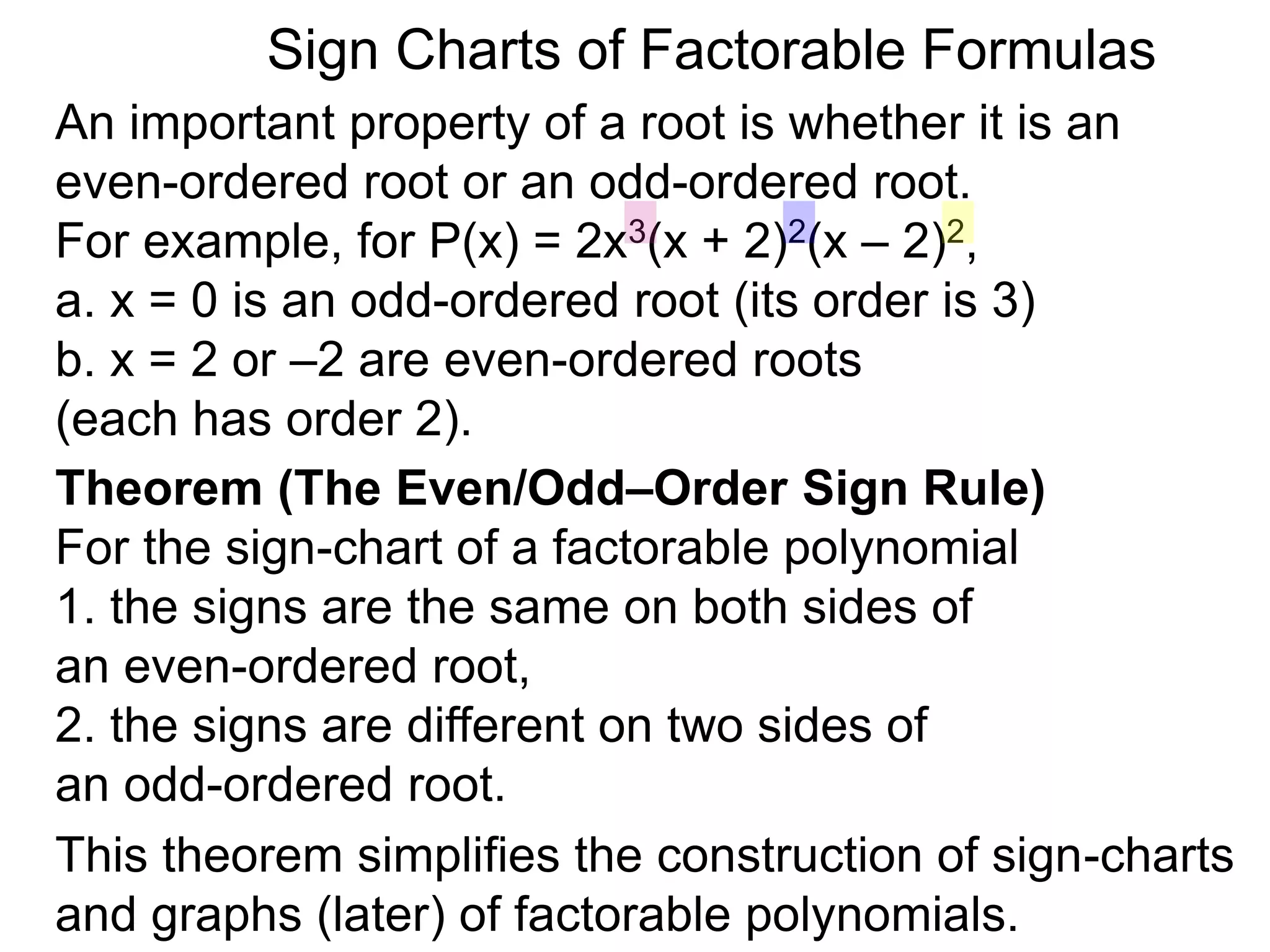 8 sign charts of factorable formulas y | PPT