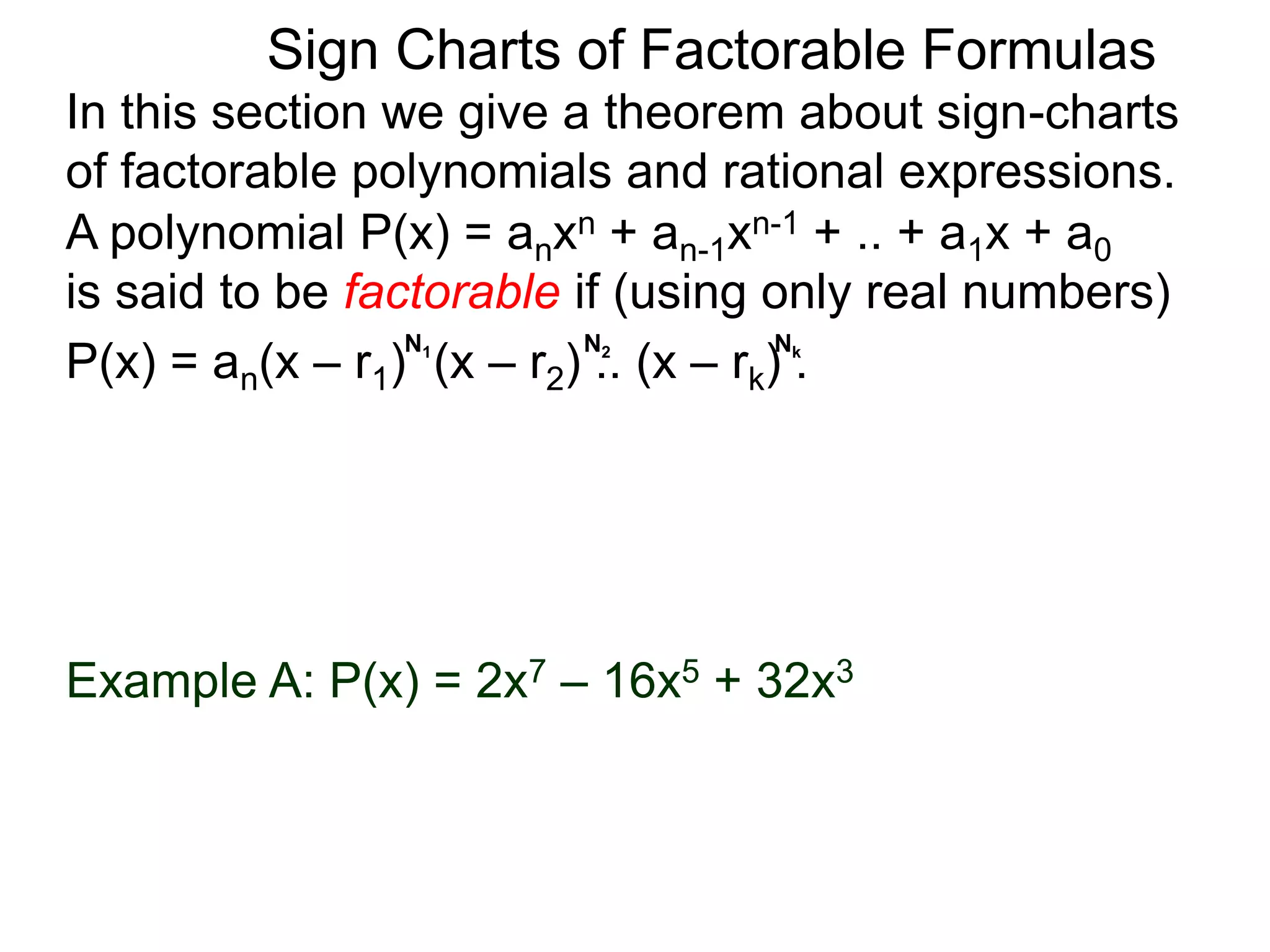 8 sign charts of factorable formulas y | PPT