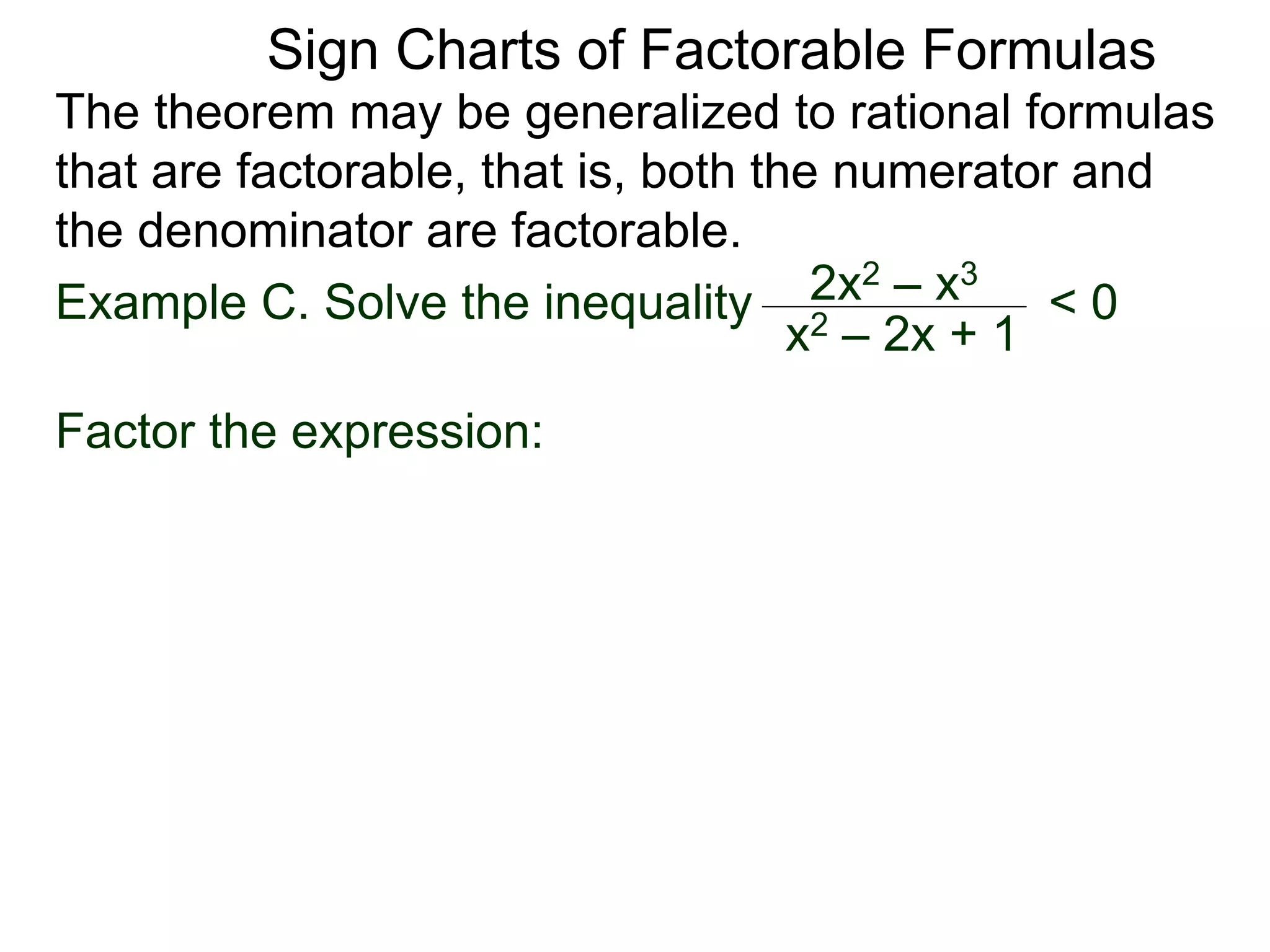 8 sign charts of factorable formulas y | PPT