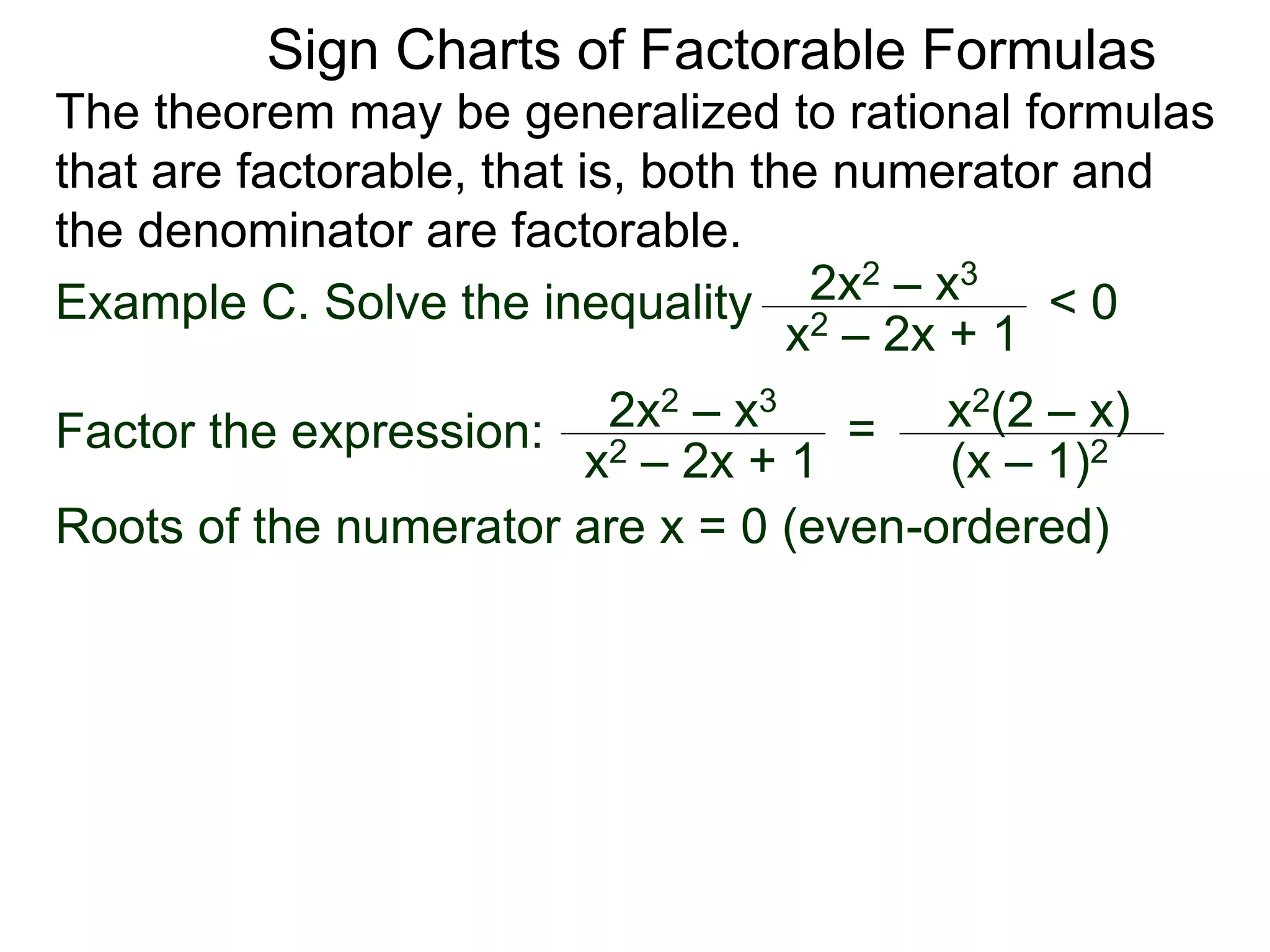 8 sign charts of factorable formulas y | PPT