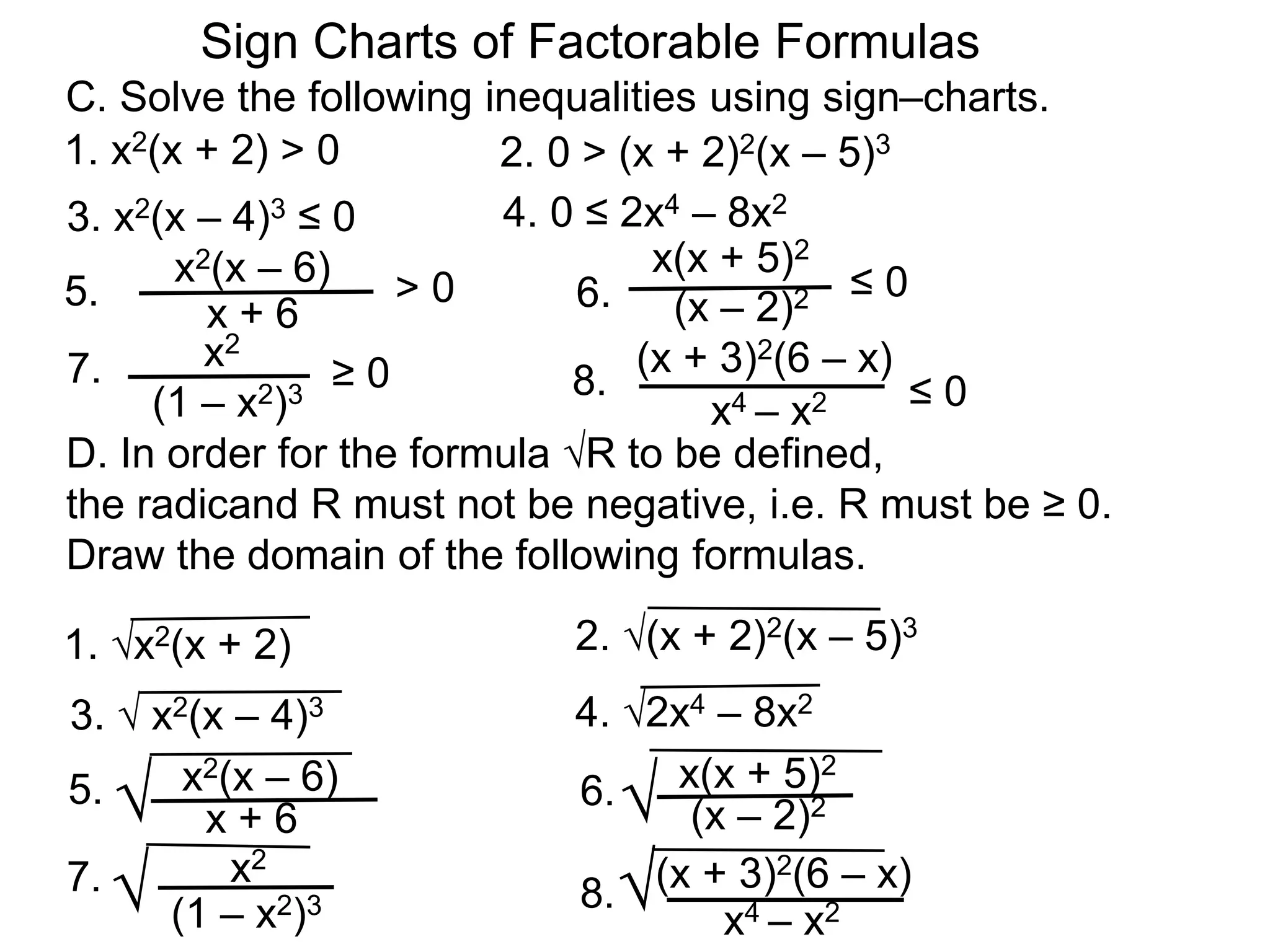 8 sign charts of factorable formulas y | PPT