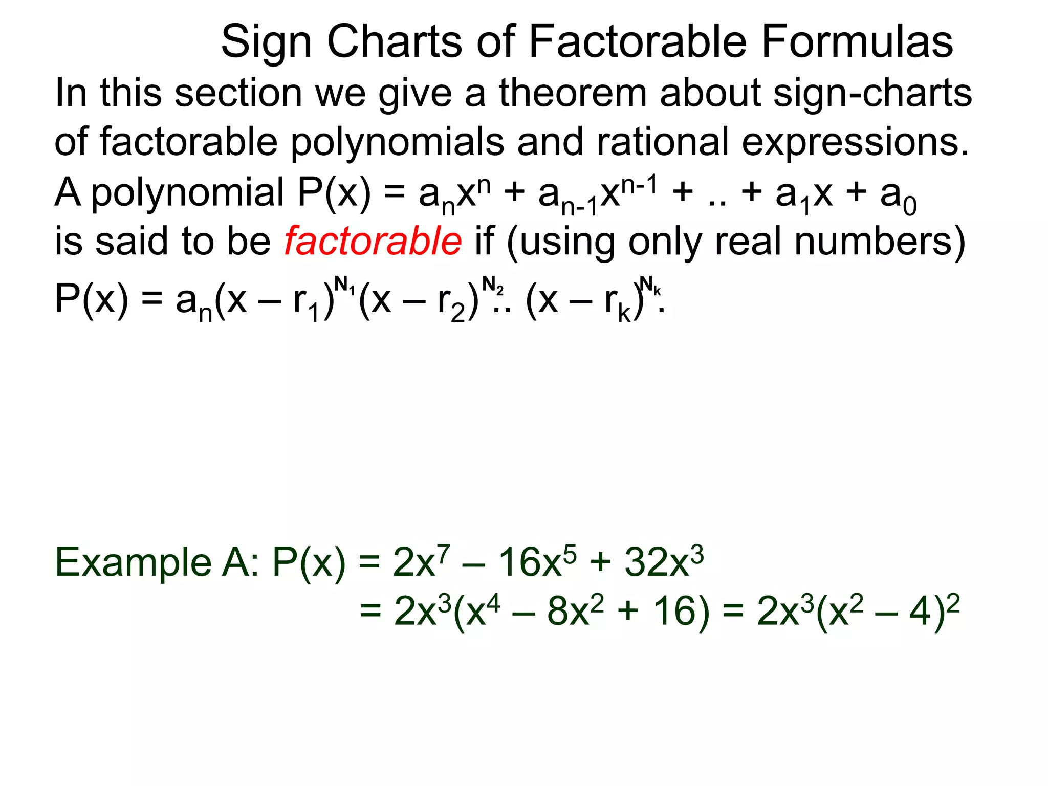 8 sign charts of factorable formulas y | PPT