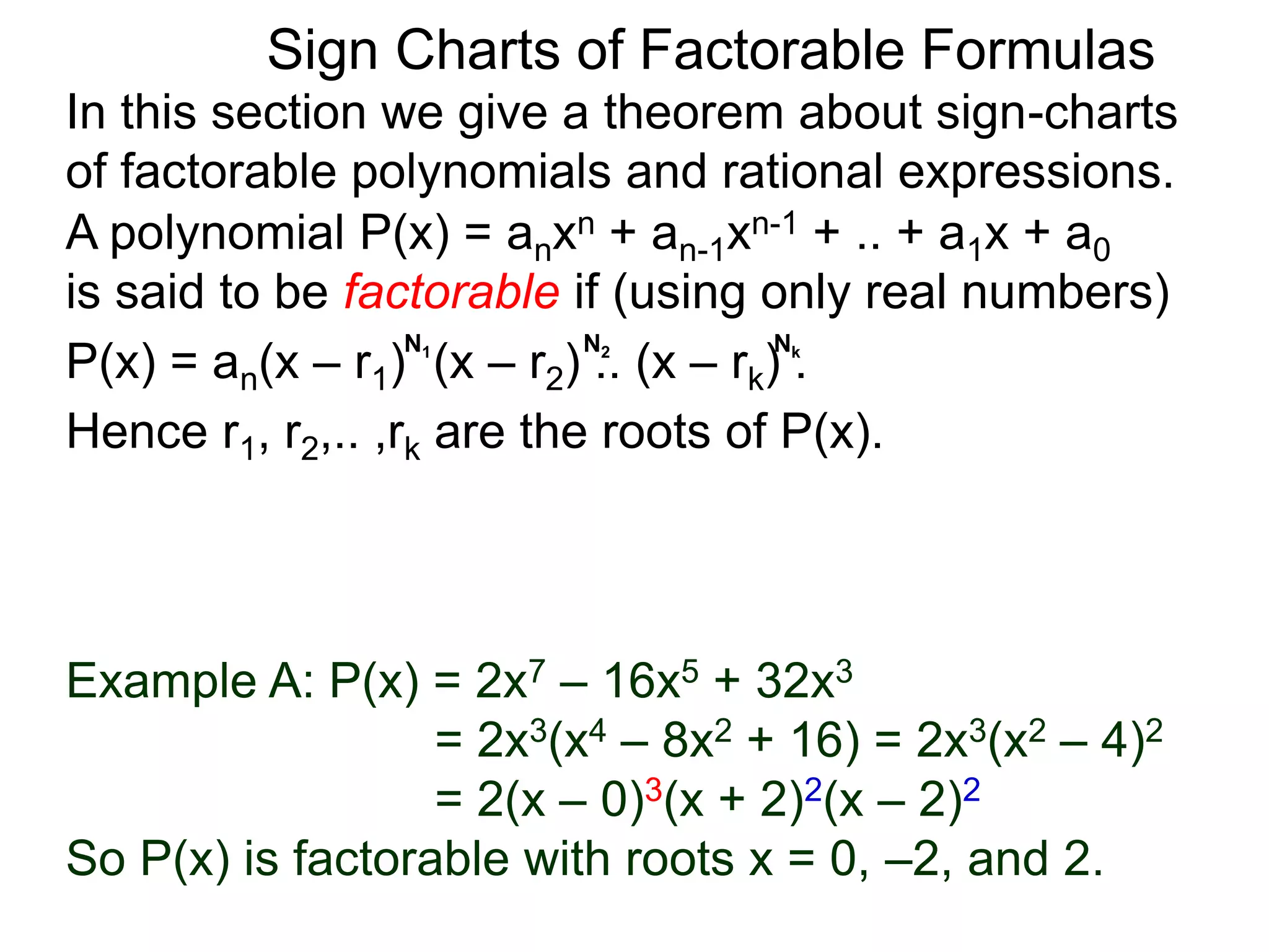 8 sign charts of factorable formulas y | PPT
