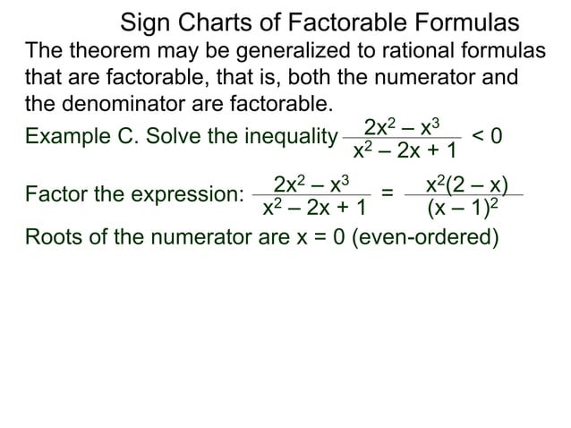 8 sign charts of factorable formulas y | PPT