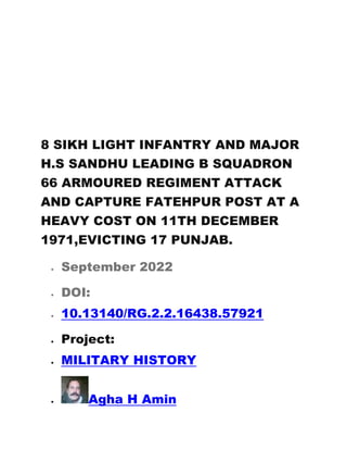 8 SIKH LIGHT INFANTRY AND MAJOR H.S SANDHU LEADING B SQUADRON 66 ...