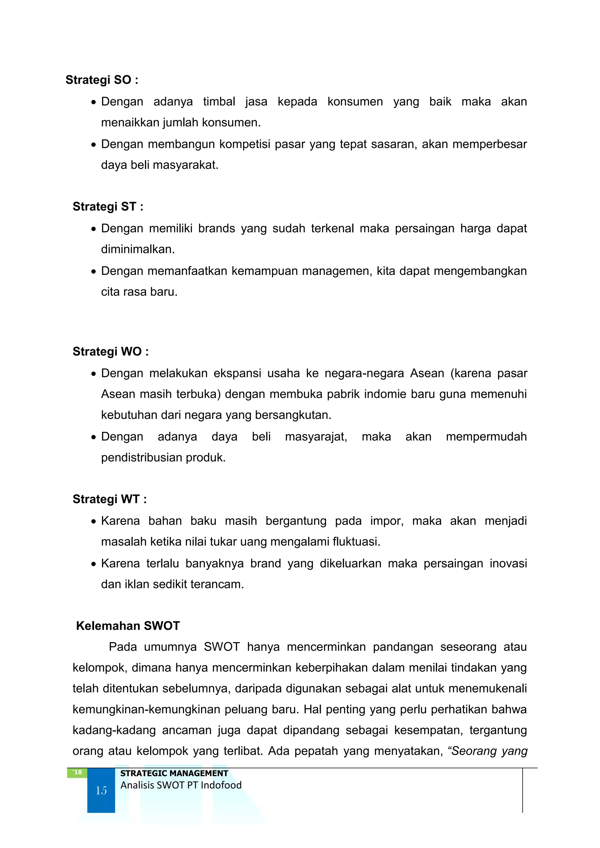 Analisis SWOT PT INDOFOOD | PDF