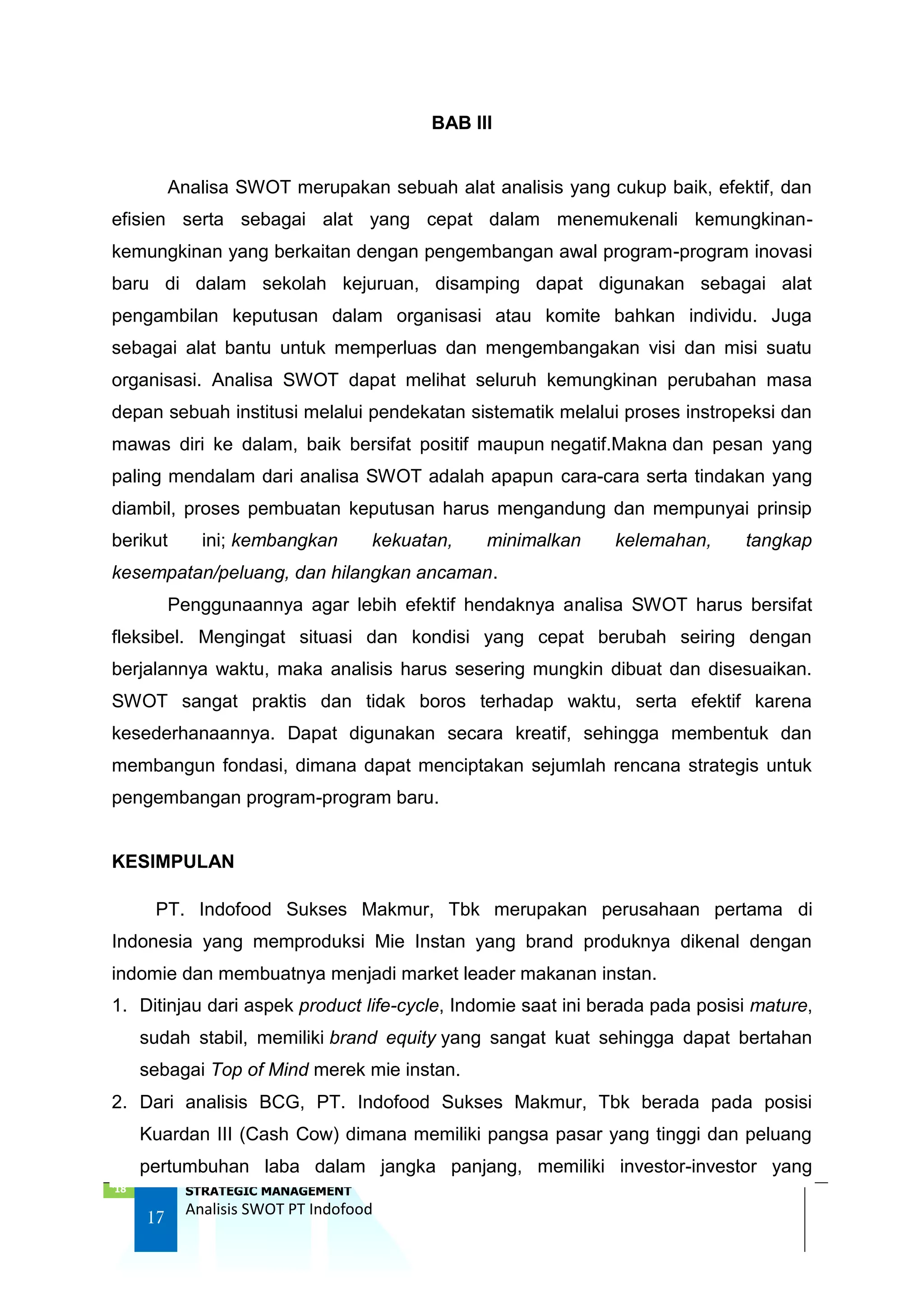 Analisis SWOT PT INDOFOOD | PDF