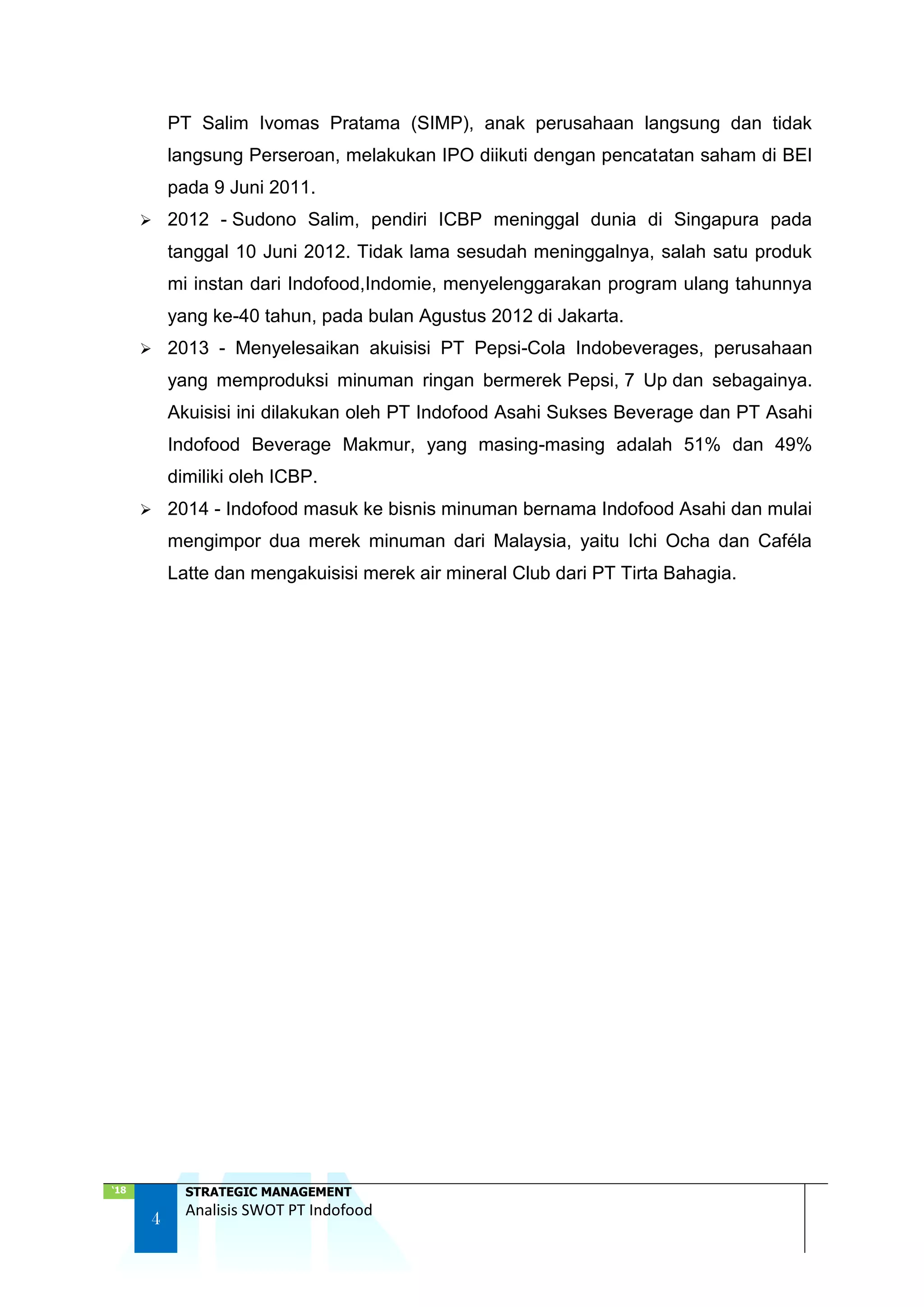 Analisis SWOT PT INDOFOOD | PDF