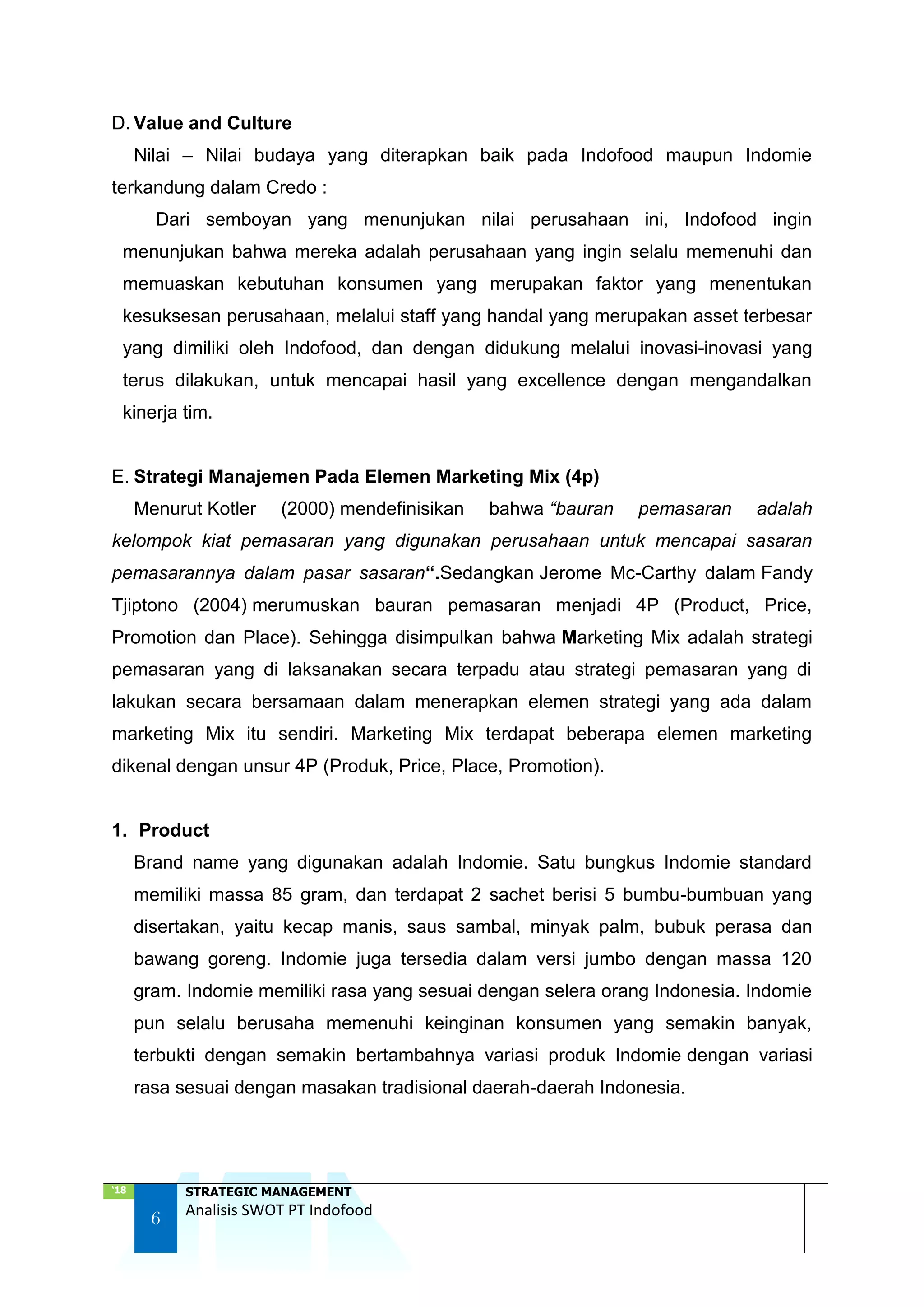 Analisis SWOT PT INDOFOOD | PDF