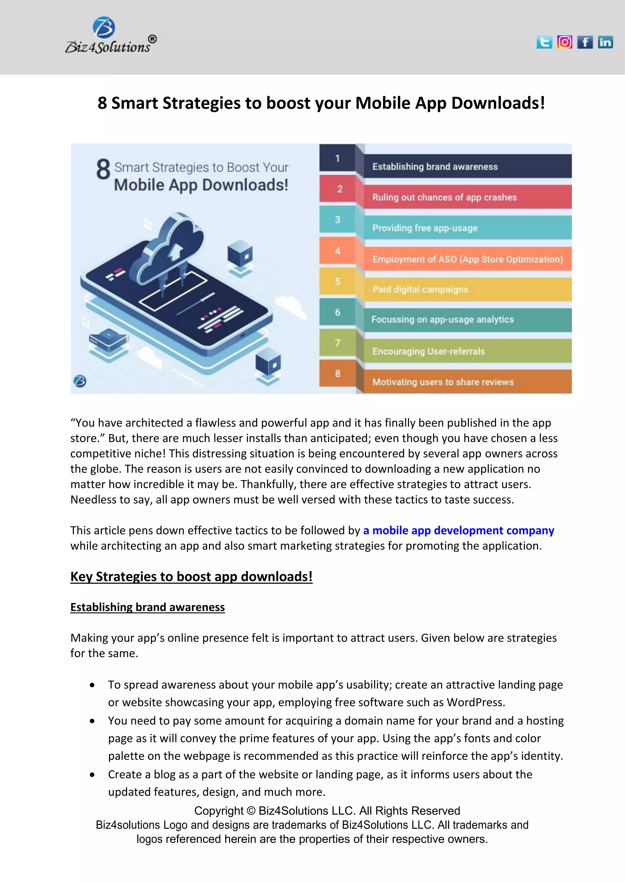 8 smart strategies to boost your mobile app downloads! | PDF | Web Development | Internet